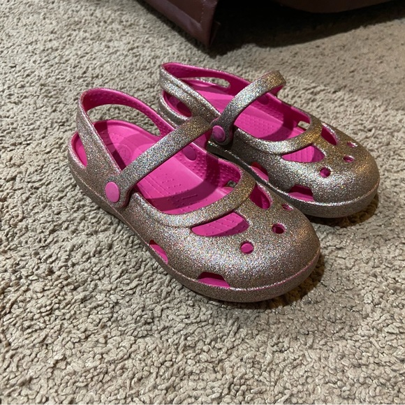 CROCS | Shoes | Crocs Shayna Pink Higlitter Gold Multi Mary Jane Strap ...